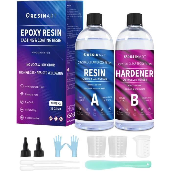 EPRESINART Resine Epoxy Transparente et Durcisseur, 1064ml Non Toxique 1: 1 Kit Resine Epoxy ...