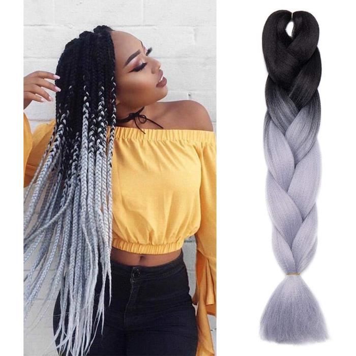 24"-60Cm Extension Pour Tresse - Noir À Gris Argenté - Une Pieces ...