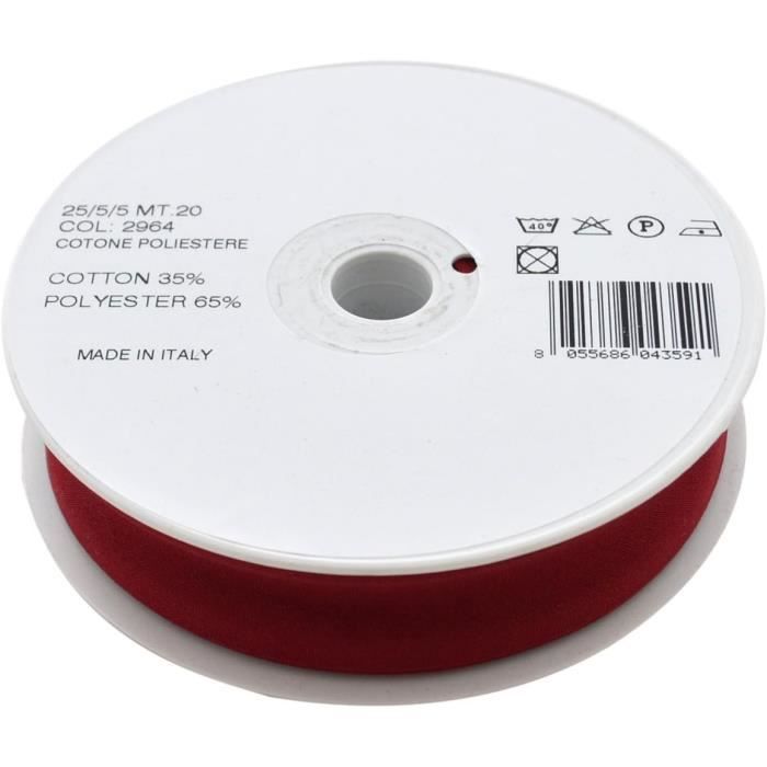 Col2964 Rouleau De Ruban Biais Pour Reliure En Polycoton Rouge Foncé 20 ...