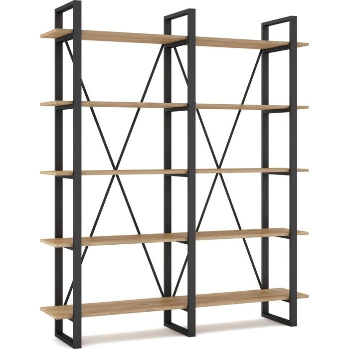 Bibliothèque 4 niveaux en métal noir et effet chêne 147.5 cm - Genna ...