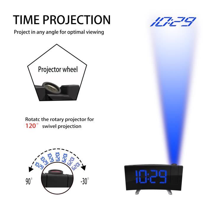 Radio Réveil Projection Plafond Alarme FM 4 Types de Sonnerie Rotation ...