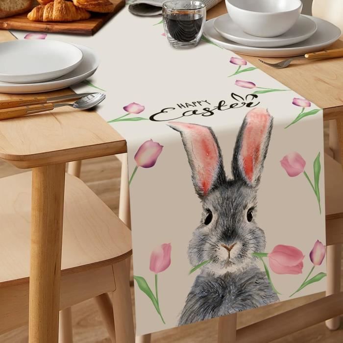 Chemin De Table De Pâques Lapin Et Tulipe, Lavables Chemin De Table ...