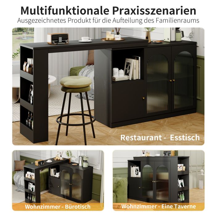 Meuble bar pivotant 360° avec porte en verre, étagères ouvertes et ...