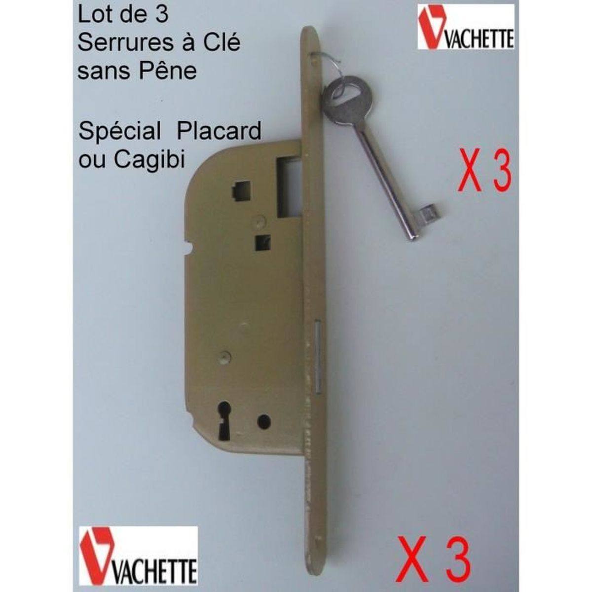 VACHETTE,3 Serrure Larder,1 Clé, Spécial Porte Cagibi,Placard ...