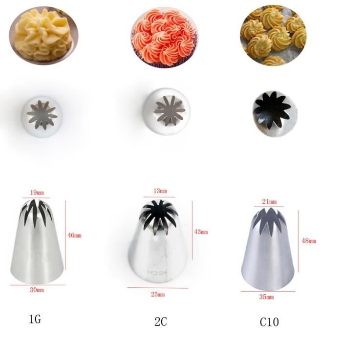 Ensemble patisserie,Buse de glaçage à grande crème 1G - 2C - C10, buse ...