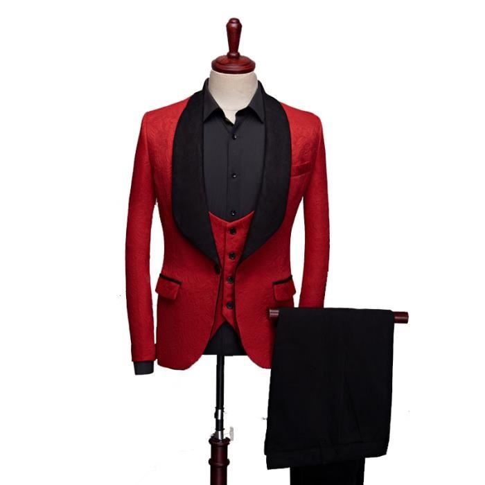 Costume homme rouge fonce deux pièces - Tissage jacquard - Anti-rides ...