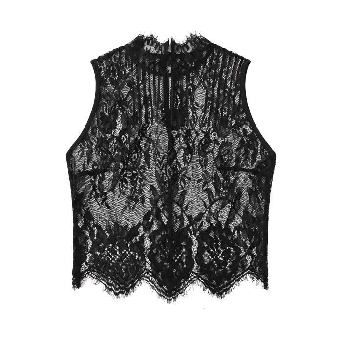 Polo RL0IW Étoile Sheer See Through Tops Mesh Mock Neck Blouse Taille ...