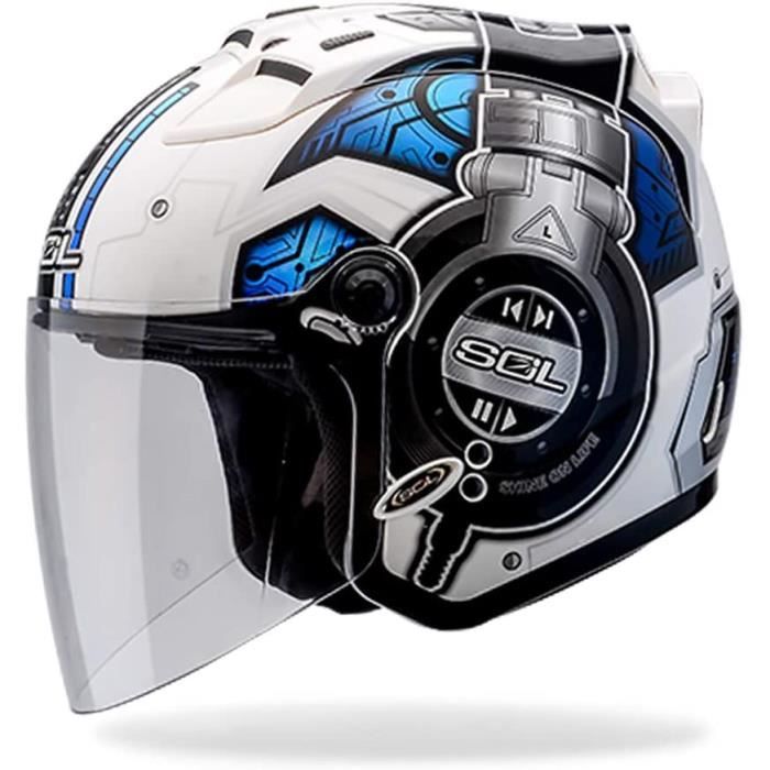 Casque moto visage ouvert motif casque dj avec voyant led, personnalité ...