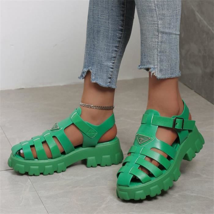 Sandales romaines - VITATA - Vert - Cuir verni - Semelle caoutchouc ...