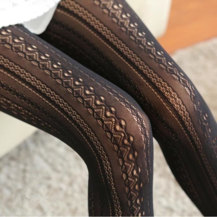 Noir Collants Lolita Sexy en coton tricoté en dentelle pour femme, bas ...