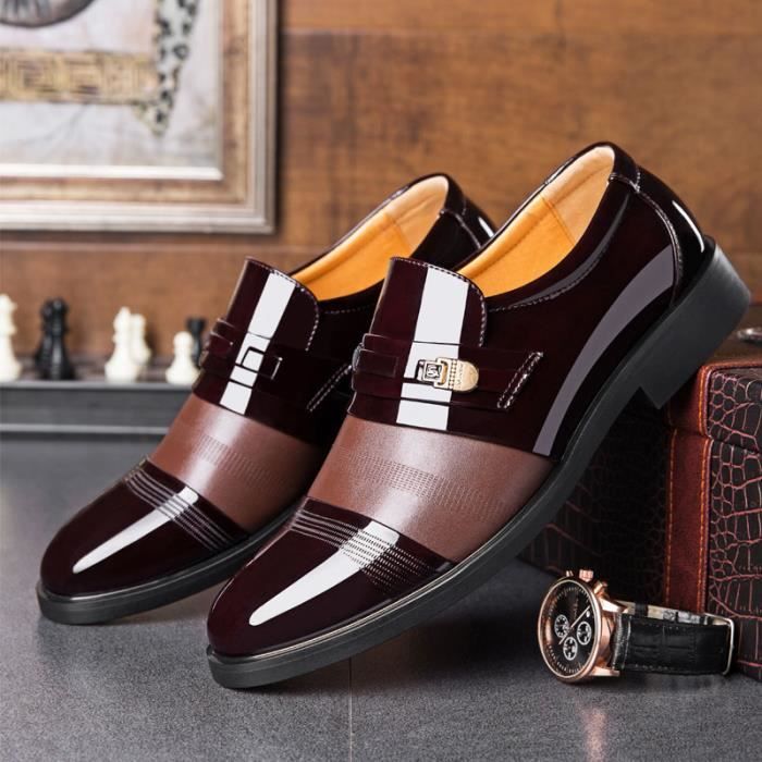Chaussures été en cuir verni pour hommes, chaussures affaires, Style ...