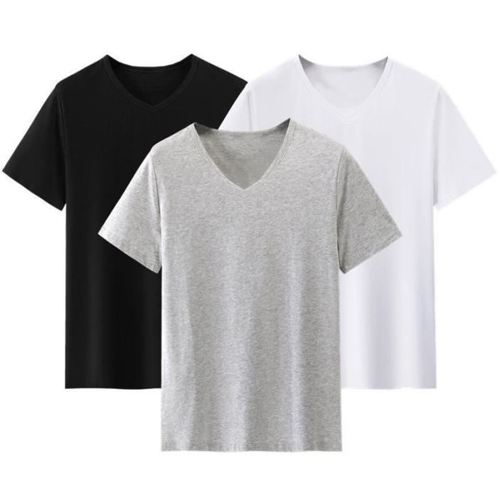 Lot de 3 T shirt Homme Col V Basique Couleur unie Manche Courte ...