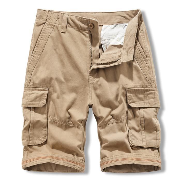 Short Cargo Homme Coupe Droite Multipoches Casual Short Ete Coton ...