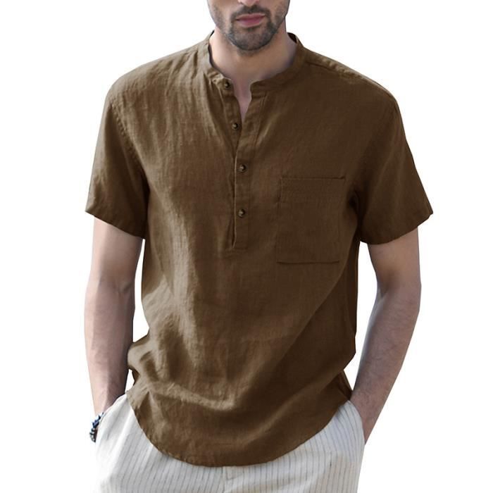 Chemise en lin pour hommes - khaki [A8691] - Blanc - Homme Blanc ...