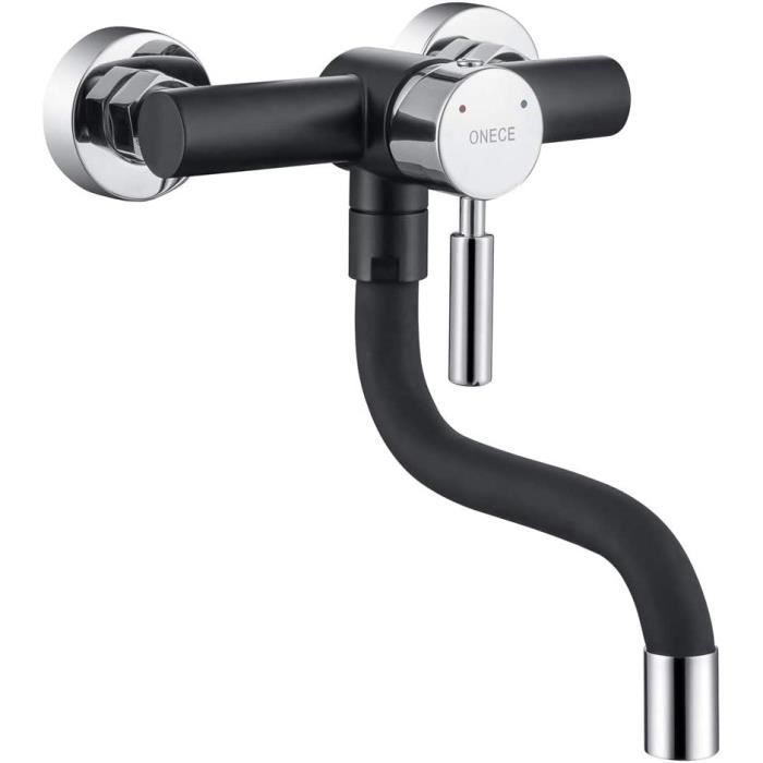 ONECE Robinet de Cuisine Mural Noir, Mitigeur Evier Pivotant à 360 ...