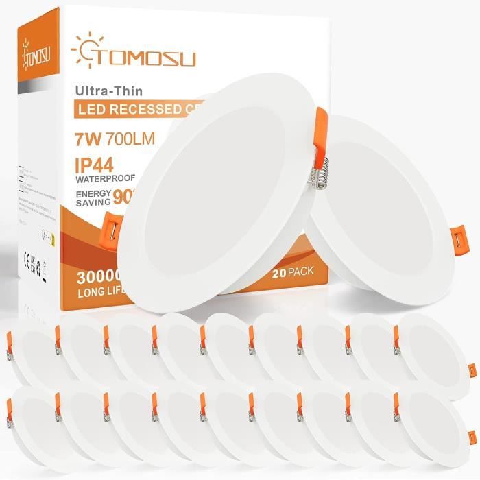 Tomosu Spot LED Encastrable Dimmable Extra Plat, 7W 700LM Equivalent 70W Incandescence, IP44 ...