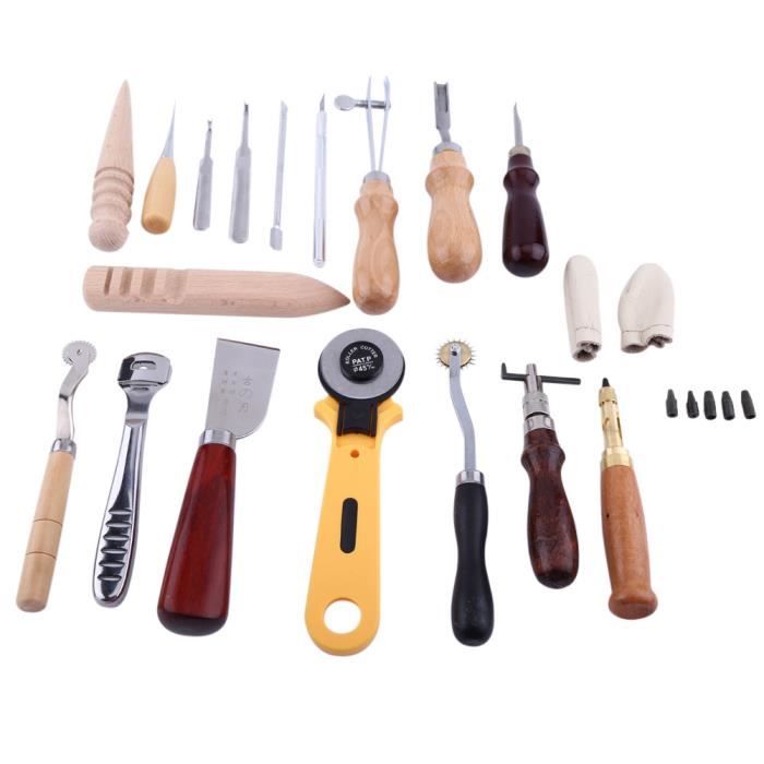 24 en 1 leather craft Cuir outils en acier inoxydable Couture Selle ...