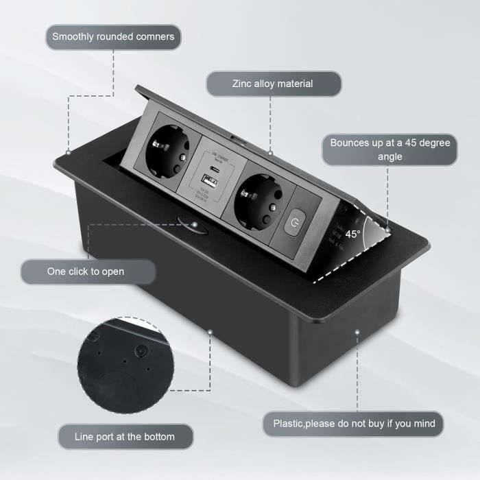 Aluminium Prise Encastrable Plan,Multiprise Electrique Usb C Pd20W,2 ...