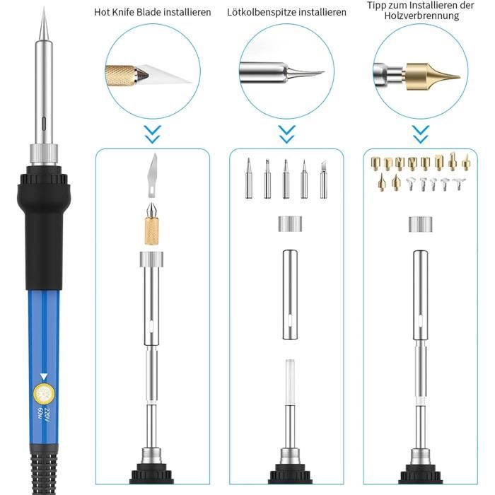 Kit De Pyrogravure Fer À Souder Electronique - 113Pcs 60W Soudure Outils Température Réglable ...