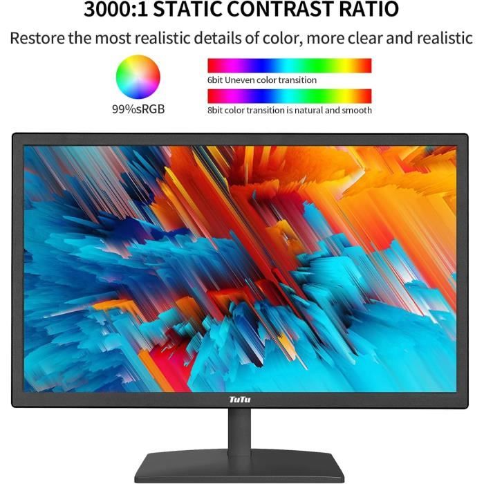 Écran Pc 22 Pouces Bureautique Full Hd Led 75Hz Moniteur Pc Vga Hdmi ...