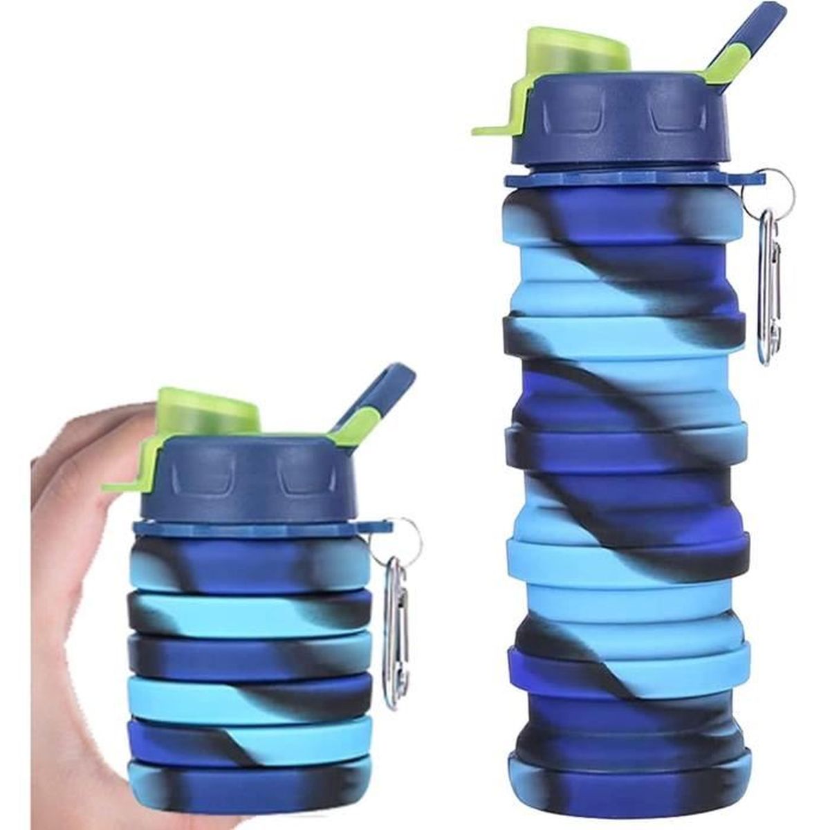 Bouteille d'eau pliable de 500 ml,Gourde silicone pliable avec crochet ...