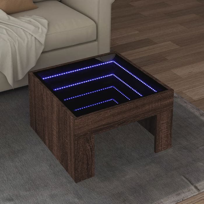 (Brun)Petite Table basse,VIDAXL,Armoire basse de salon avec LED infini chêne marron 50x50x30cm ...
