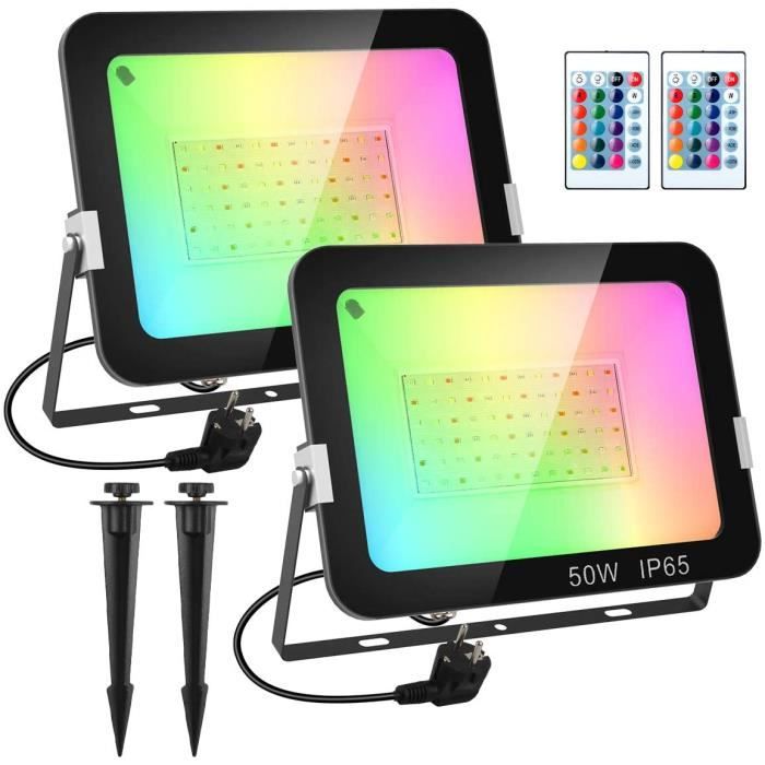 Projecteurs LED 50W 2 Pack Projecteur LED Couleur Projecteurs LED ...