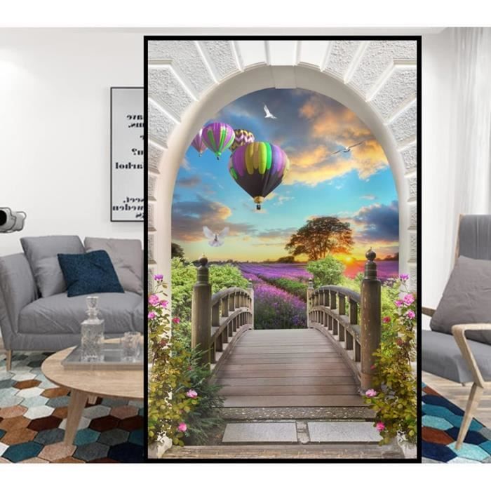 3D Pont Porte Fleur Mer Film De Vitre Film Occultant Fenetre Statique ...