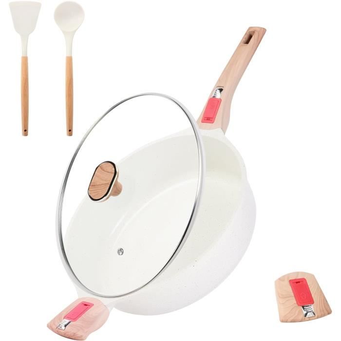 Induction Antiadhésif Poêle à frire avec couvercle, 28cm Céramique Sauteuses avec poignées ...