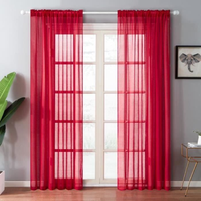 Lot de 2 Rideaux Voilages Noël Passe-tringle - 140x260cm Rouge en Effet ...