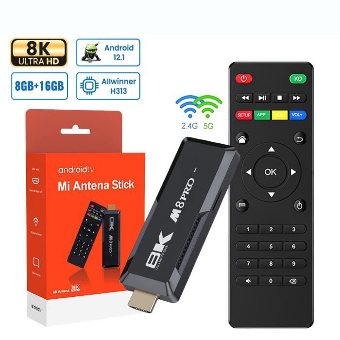 Box multimedia Clé TV 2+16G, Décodeur TV M8 PRO Android 12.1 HD double ...