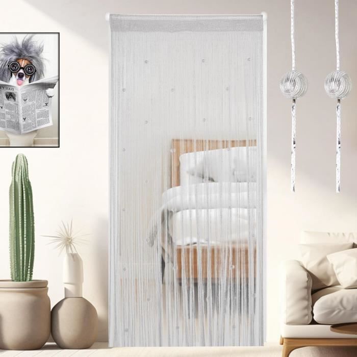 OSVINO 2PCS Rideau Fil de Perles Blanc Cristal Rideau de Porte ...