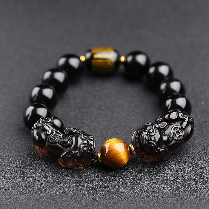 Feng Shui Black Obsidian Pi Yao-Pixiu Wealth Bracelet Authentique ...