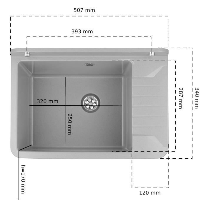 Lavabo plastique gris 51 cm avec siphonne tirette vidange, robinet ...