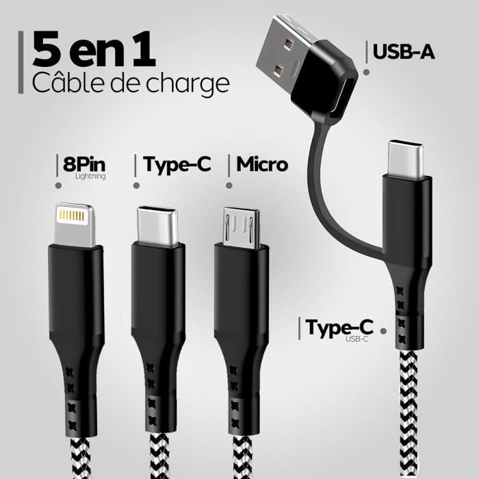 Câble Multi Usb A-C Embout - Cable 3 En 1, 5 En 1 De Charge 5V-2.4A ...