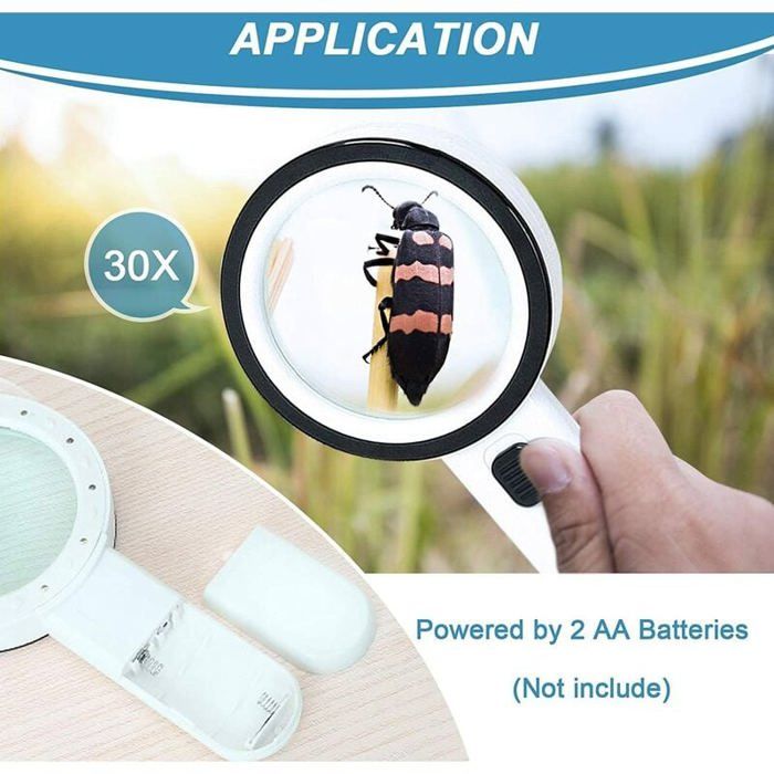 Loupe de lecture avec 12 lumières LED, double lentille en verre avec grossissement 30 x. Pour ...