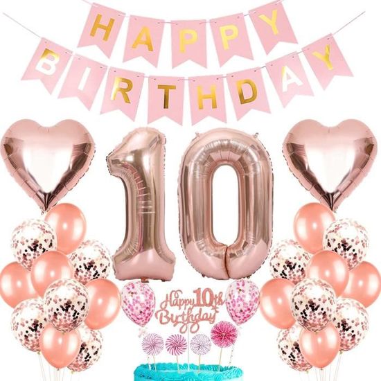 Decoration Anniversaire 10 Ans Fille, Ballon Anniversaire 10 Ans Or ...