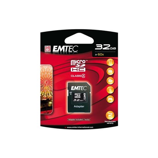 EMTEC MicroSDHC 32GB +Adapter CL4 - Cdiscount Appareil Photo
