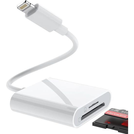 Lecteur de carte SD pour iPhone iPad appareil photo, double fente Micro Lightning vers SD TF ...