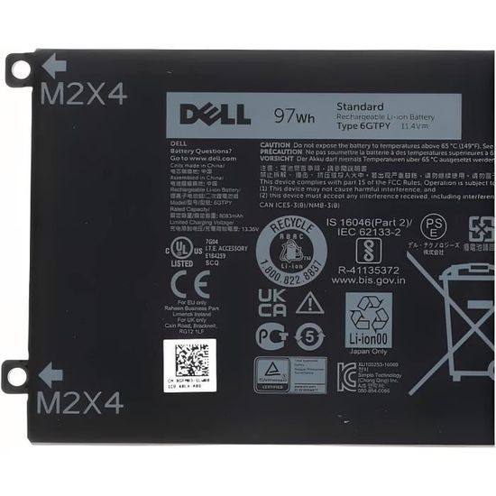Batterie Dell XPS 15 9570 97Wh Original 6 cellules GPM03/6GTPY ...
