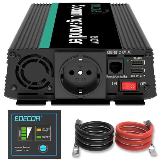 EDECOA DPM15 Convertisseur 12v 220v 1500w avec Télécommande ( Onduleur à Onde Sinusoïdale ...