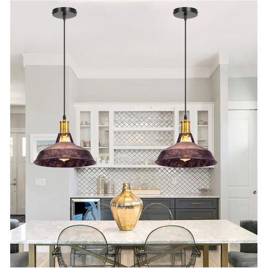 IDEGU Lot de 2 Lampe Suspension Vintage en Fer Rouille,Lustre ...