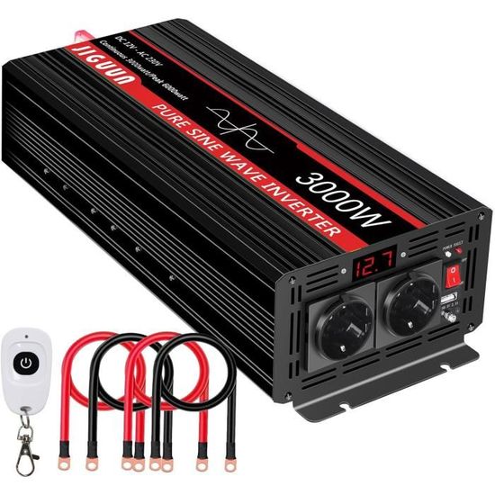 3000W Convertisseur 12V 220V Pur Sinus Onduleur Transformateur Puissance De Crête 6000W Avec ...