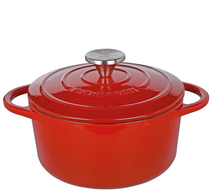 Cocotte en fonte avec couvercle, rouge/intérieur noir, 20 cm, cocotte ...