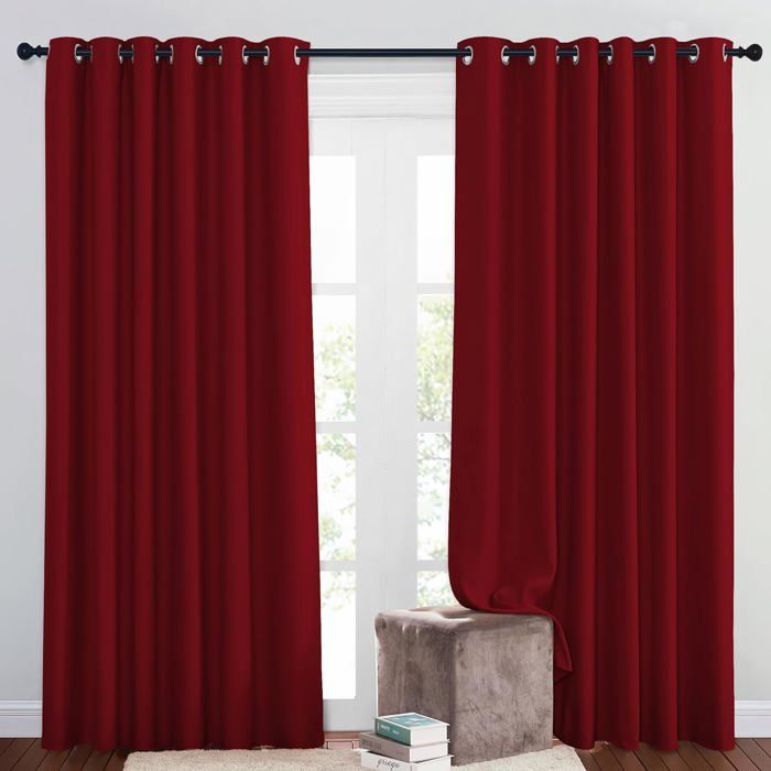 Rideaux Occultants Thermiques - Double Rideau Rouge Foncé Draperies ...