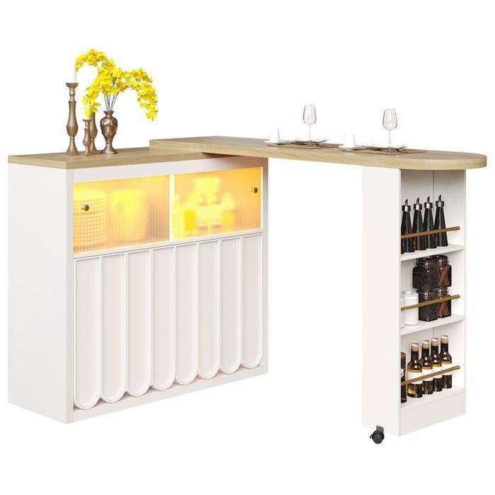 MEUBLES COSY Table haute bistrot extensible blanche mobile, éclairage ...