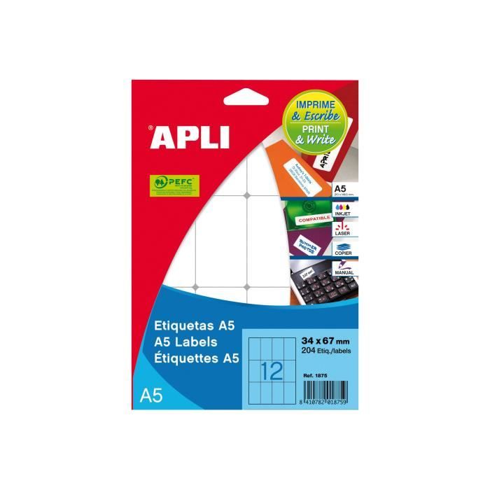 APLI PAPER Printing and Writing Étiquettes adhésif permanent blanc 12 x ...