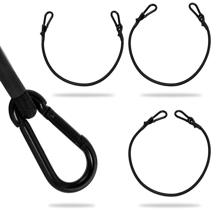 3X Sangle élastique avec Mousqueton 1x100cm, 1x80cm, 1x 60cm en Noir ...