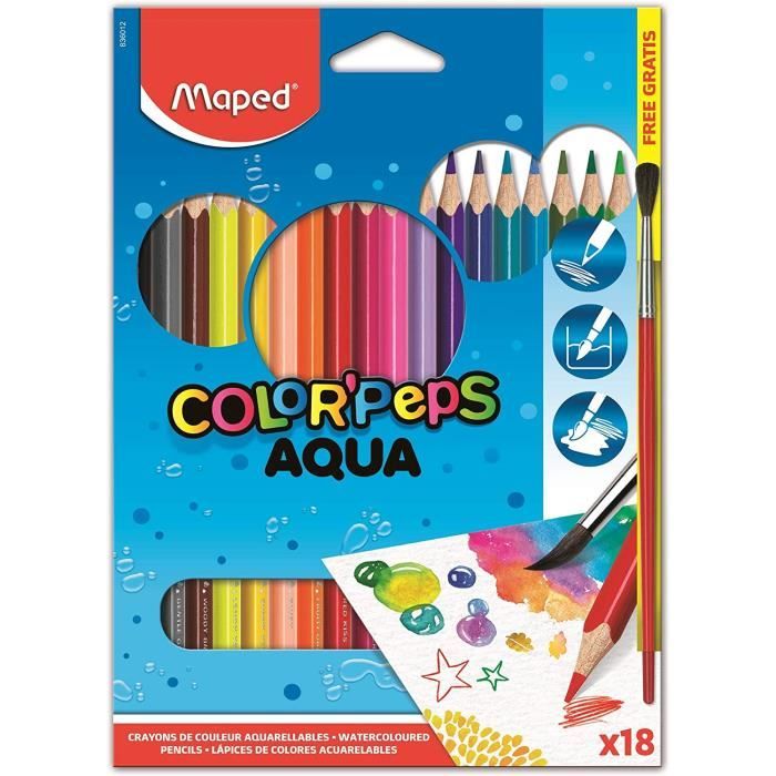 Color'Peps - Crayons de Coloriage Aqua pour Aquarelle Mine Résistante ...