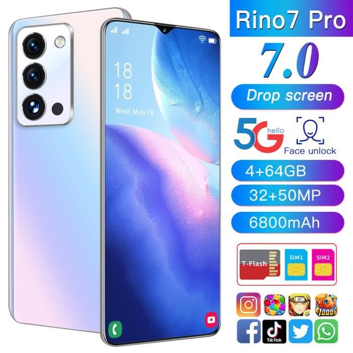 BLANC Téléphone portable intelligent Rino7 Pro 7.0" avec image ...